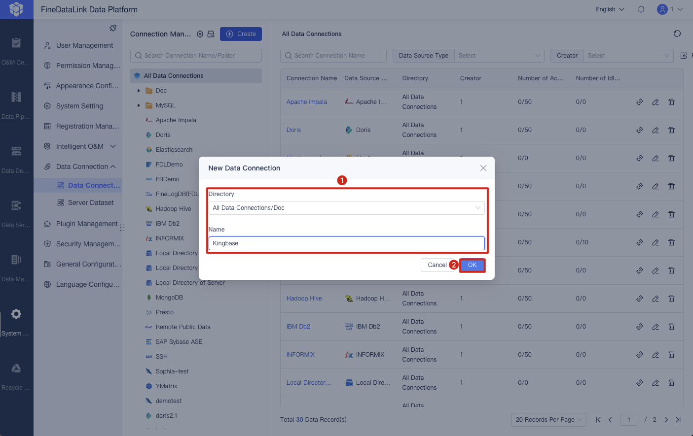 Kingbase Data Connection- FineDataLink Help Document