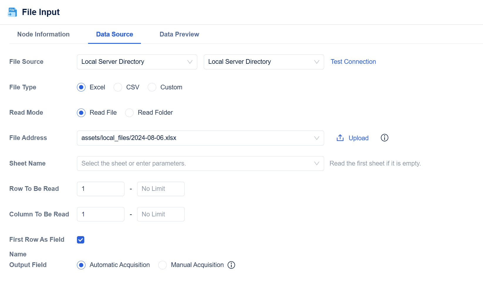 Function Description of File Input- FineDataLink Help Document