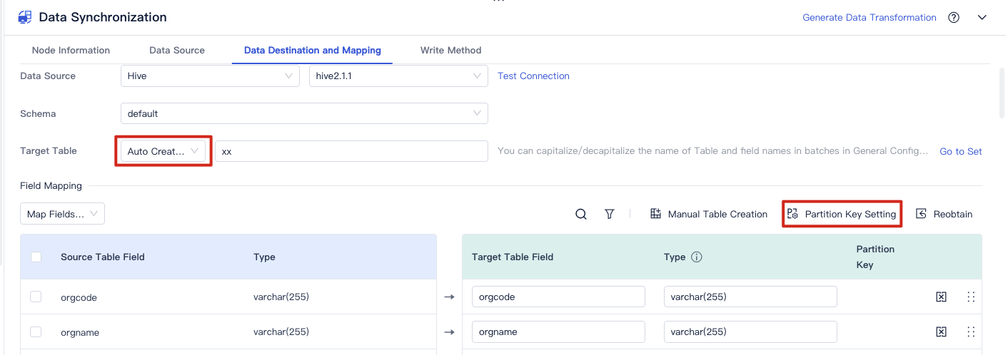 Partition Table Creation and Data Reading/Writing- FineDataLink Help Document