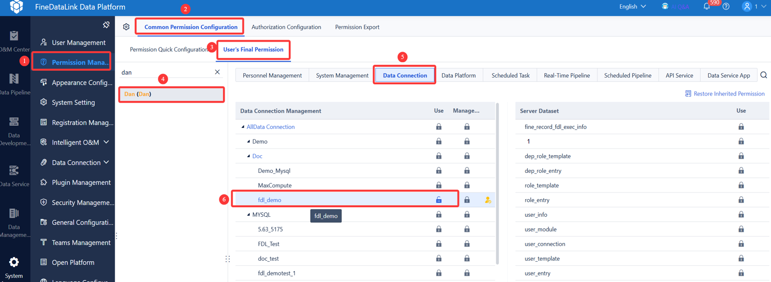 Use Permission on Database Table Management- FineDataLink Help Document