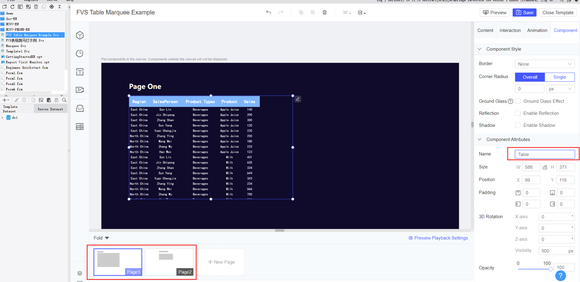 FVS Table Marquee-FineReport Help Document
