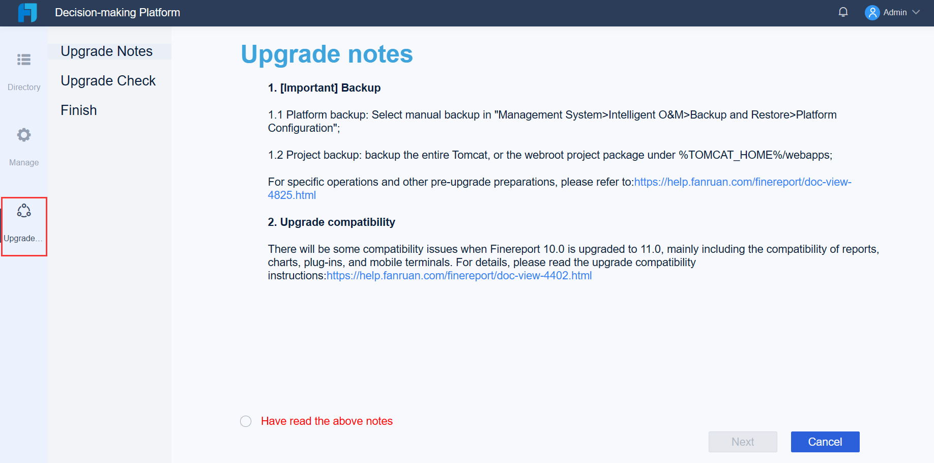Upgrade Detection Tool-FineReport Help Document