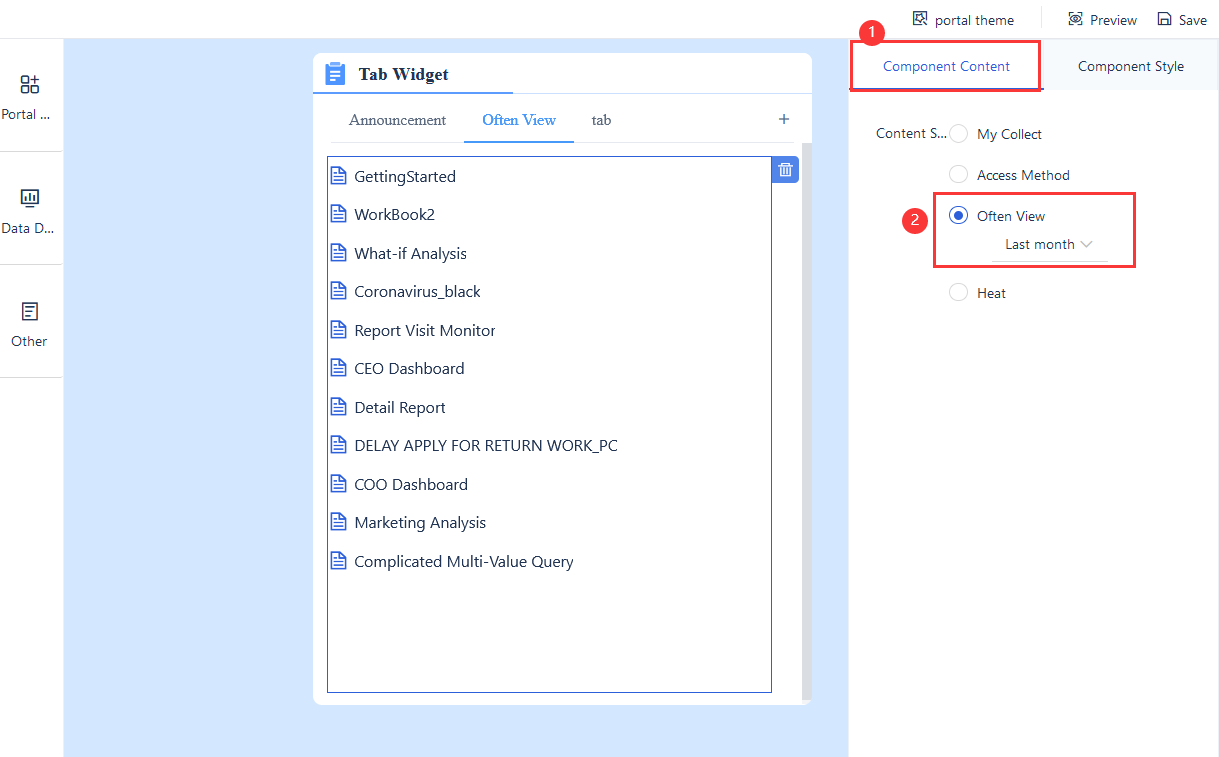 Tab Component-FineReport Help Document