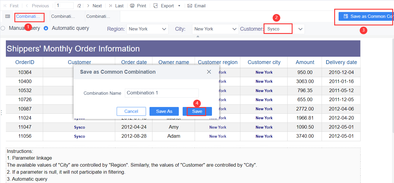 Common Parameter Combination for Templates-FineReport Help Document