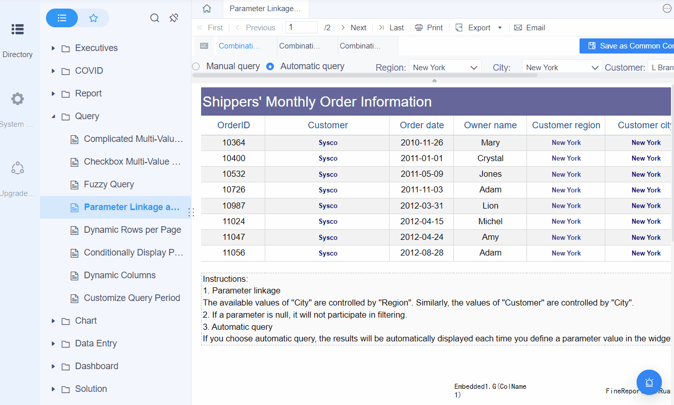 Common Parameter Combination for Templates-FineReport Help Document