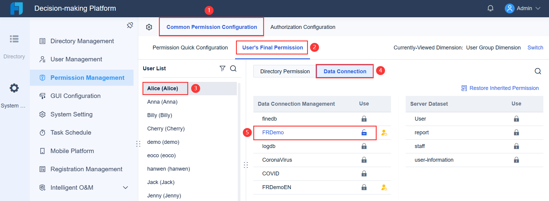 Data Connection Using Permission-FineReport Help Document