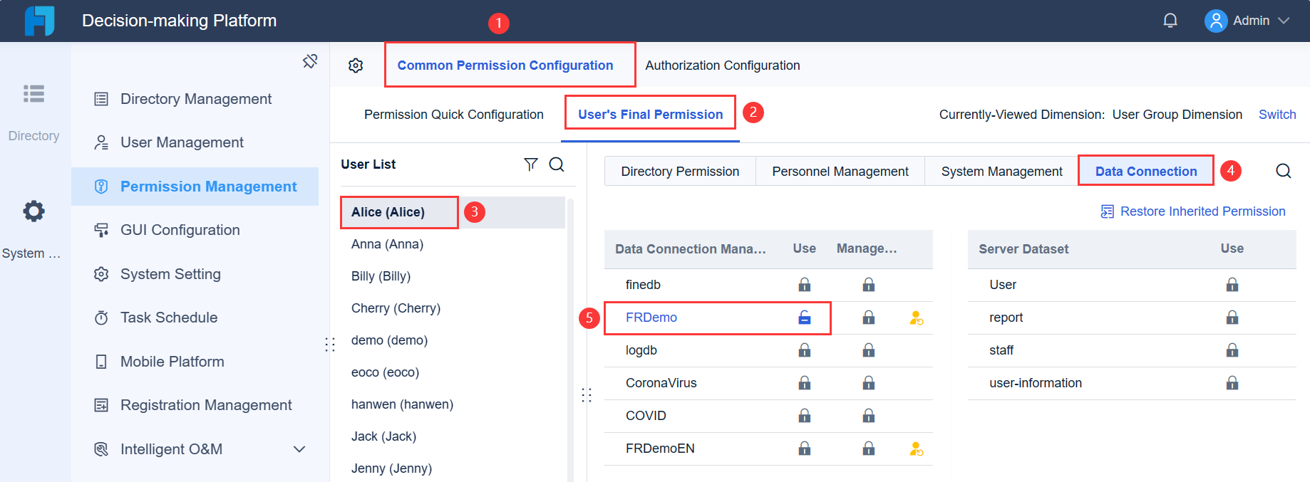 Data Connection Using Permission-FineReport Help Document