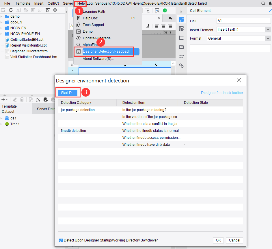 Designer Detection/Feedback-FineReport Help Document