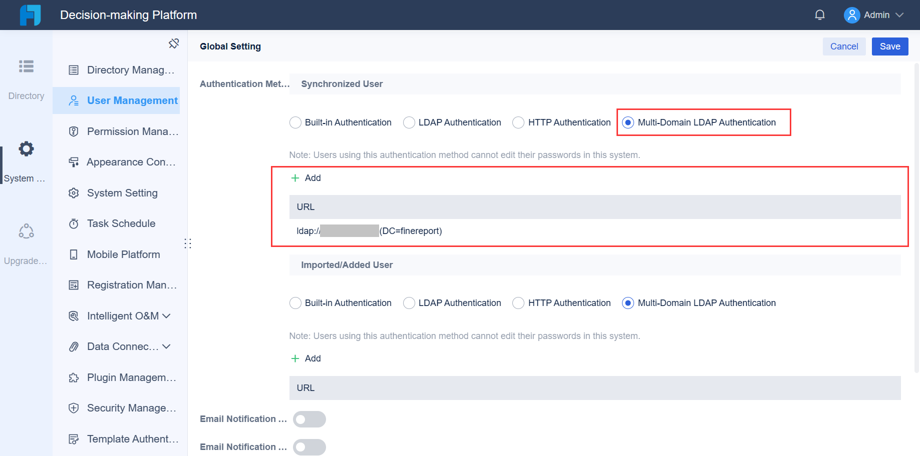 Multi-Domain LDAP Authentication (Enhanced) Plugin-FineReport Help Document