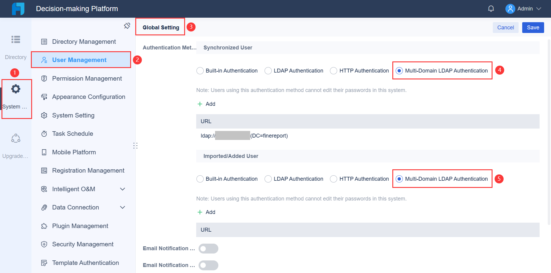 Multi-Domain LDAP Authentication (Enhanced) Plugin-FineReport Help Document