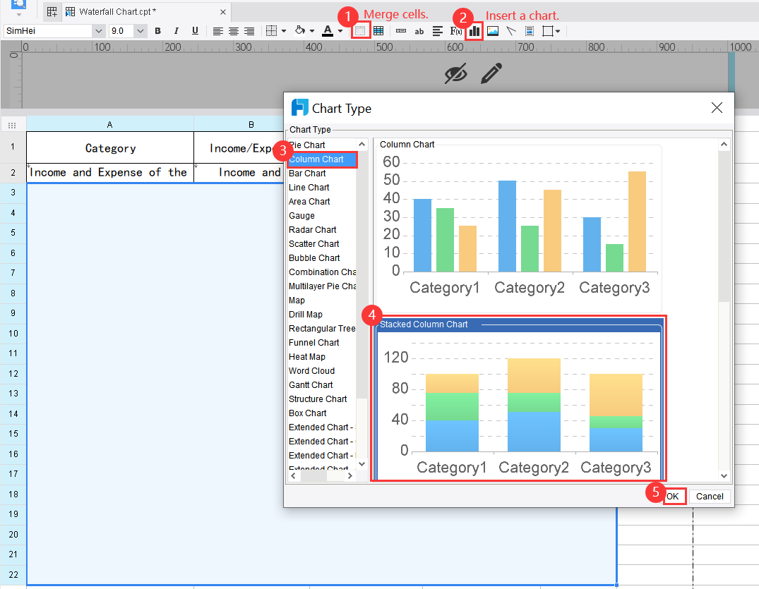 Change Waterfall Chart-FineReport Help Document