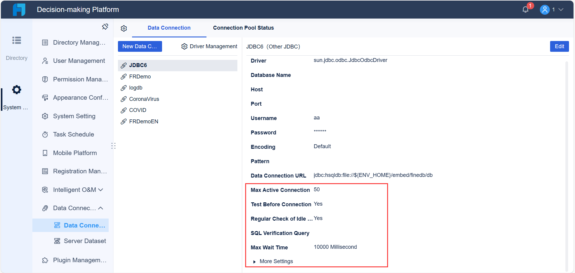 Advanced Setting in Data Connections-FineReport Help Document