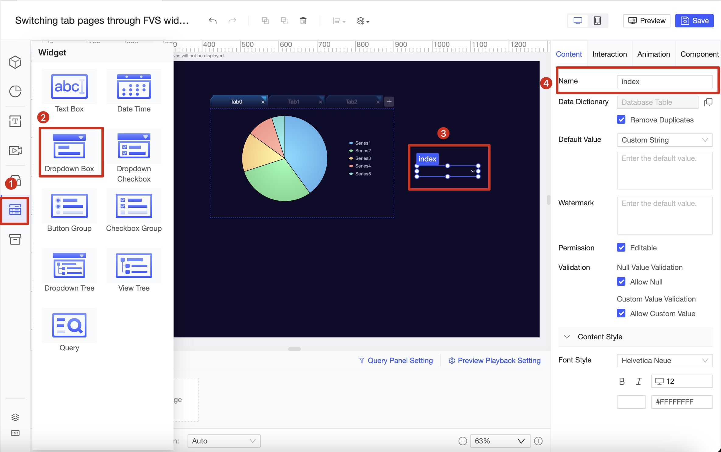 Switching Tab Pages Through FVS Widgets-FineReport Help Document