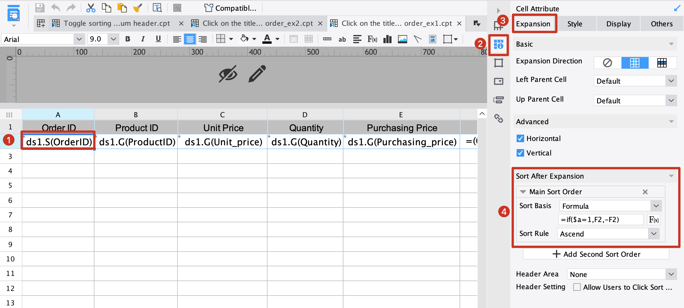 Clicking a Column Header to Change the Sort Order-FineReport Help Document