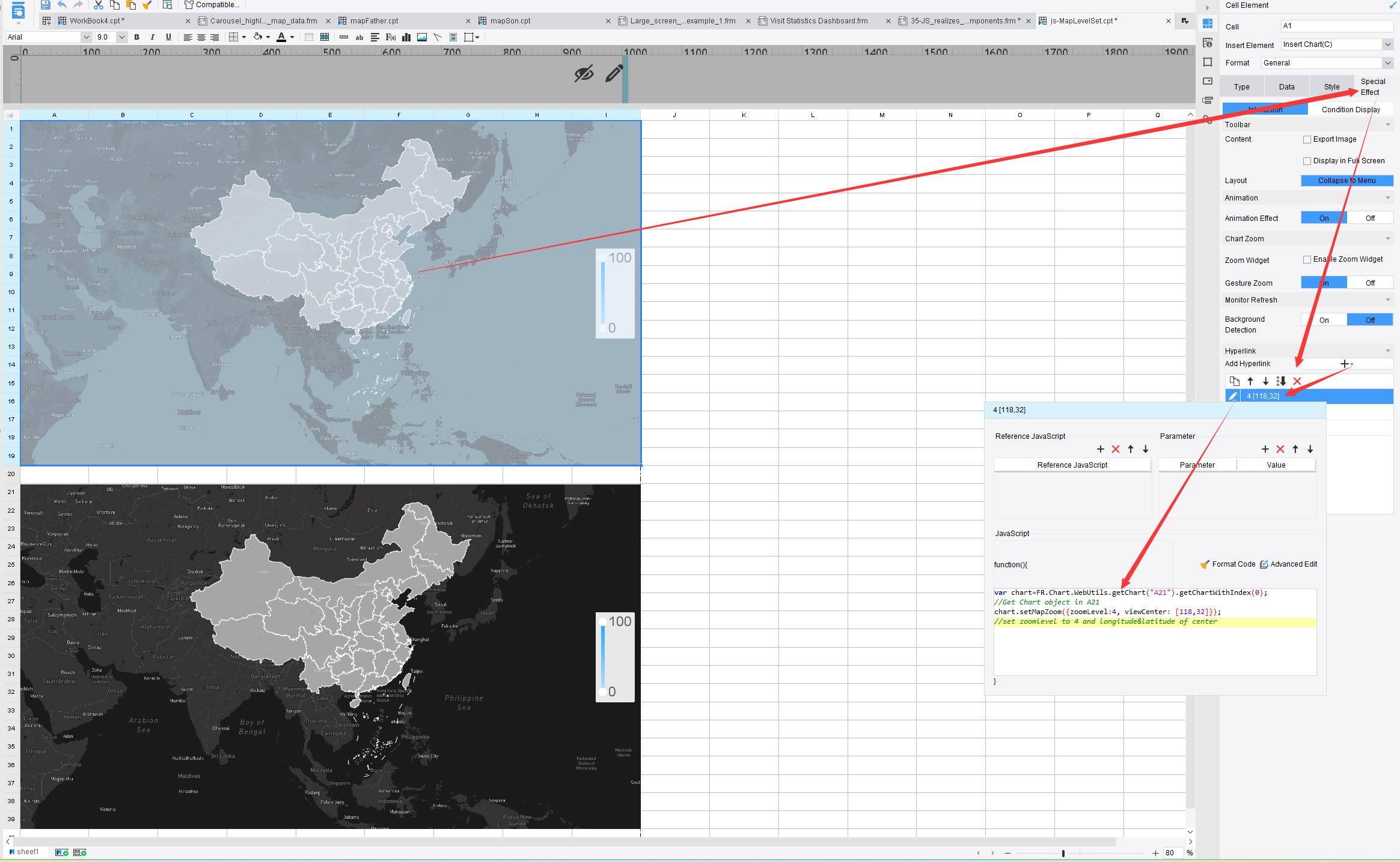 Map layer zoom level-FineReport Help Document