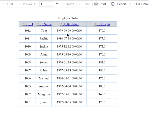 Adding Arrows for Dynamic Sorting-FineReport Help Document