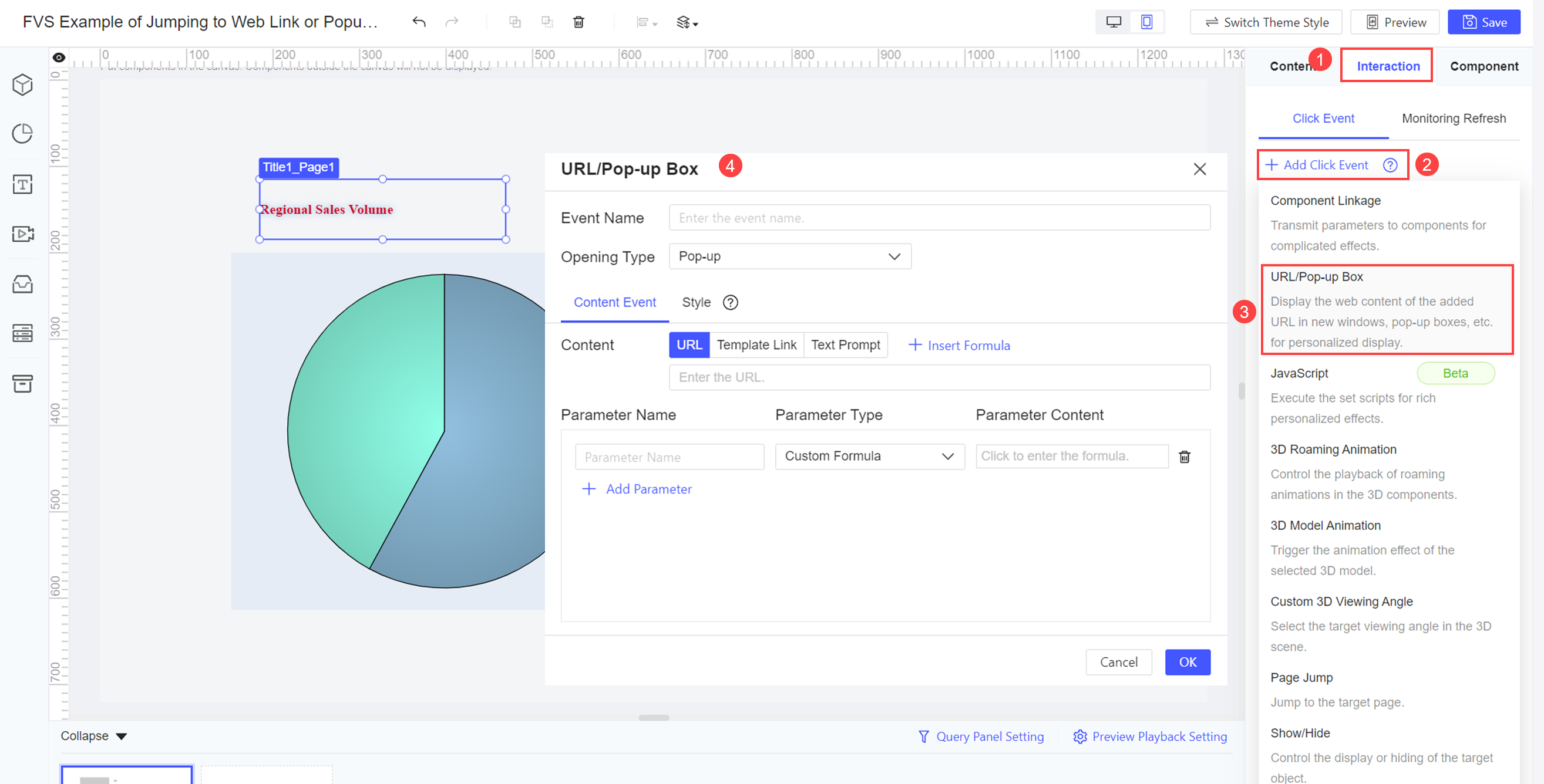 Redirection to Web Link/Pop-up Box Events in FVS-FineReport Help Document