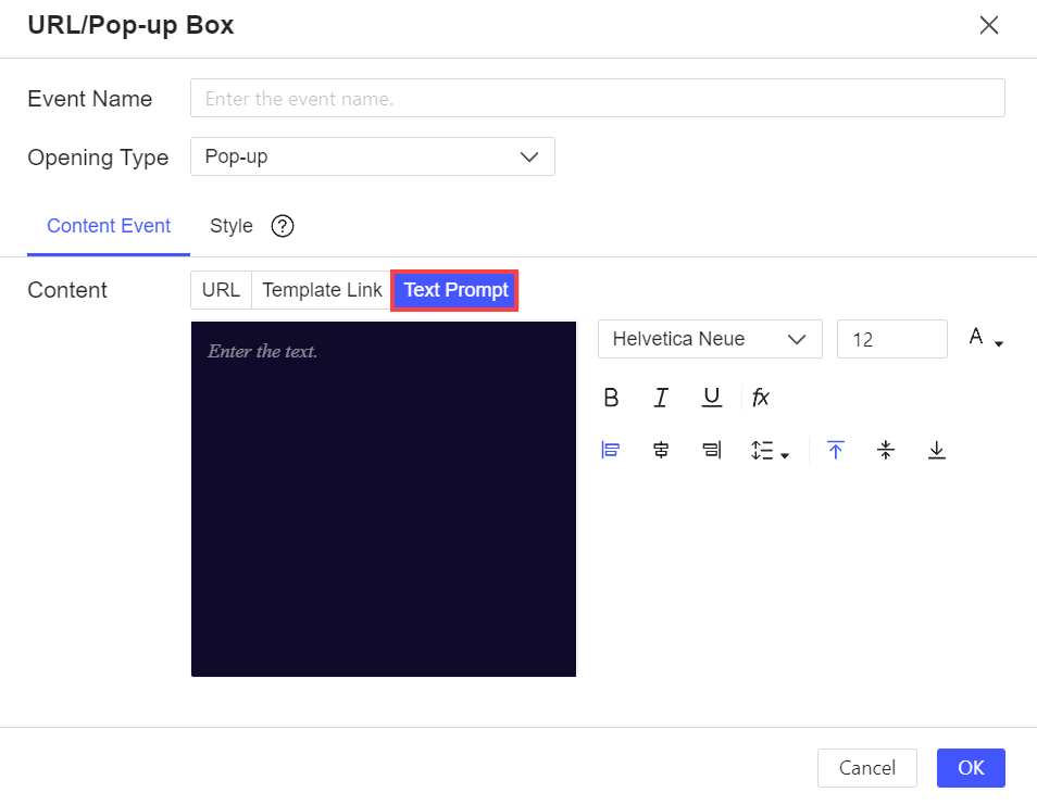 Redirection to Web Link/Pop-up Box Events in FVS-FineReport Help Document