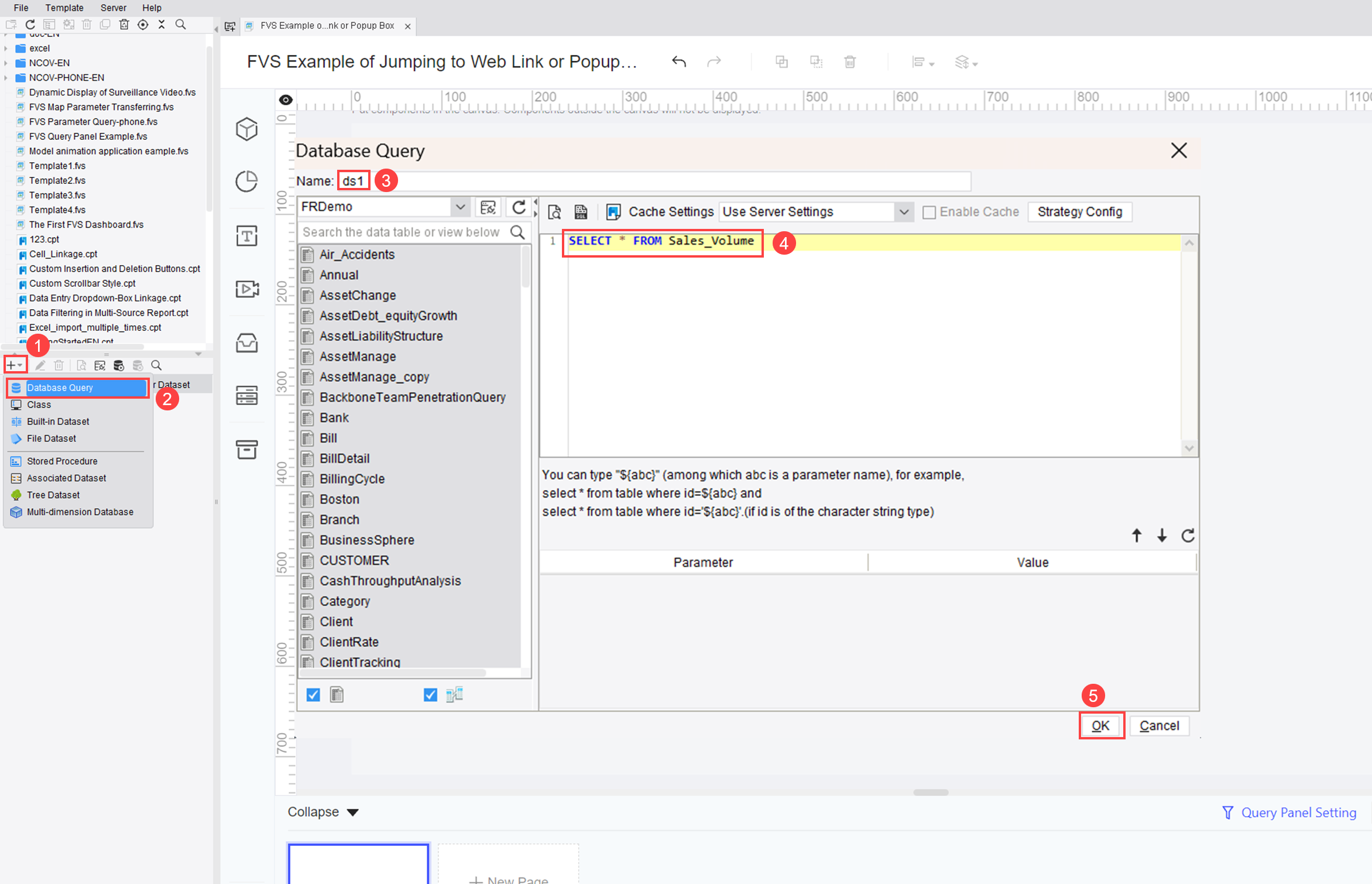 Redirection to Web Link/Pop-up Box Events in FVS-FineReport Help Document