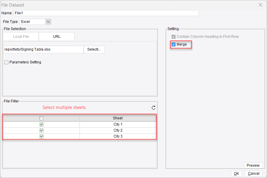 Excel Dataset (Multiple Sheets)-FineReport Help Document