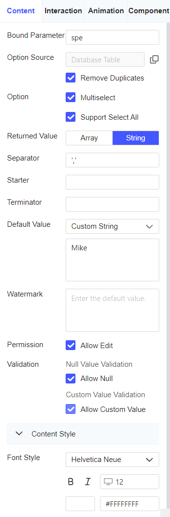 FVS Dropdown Box Widget-FineReport Help Document