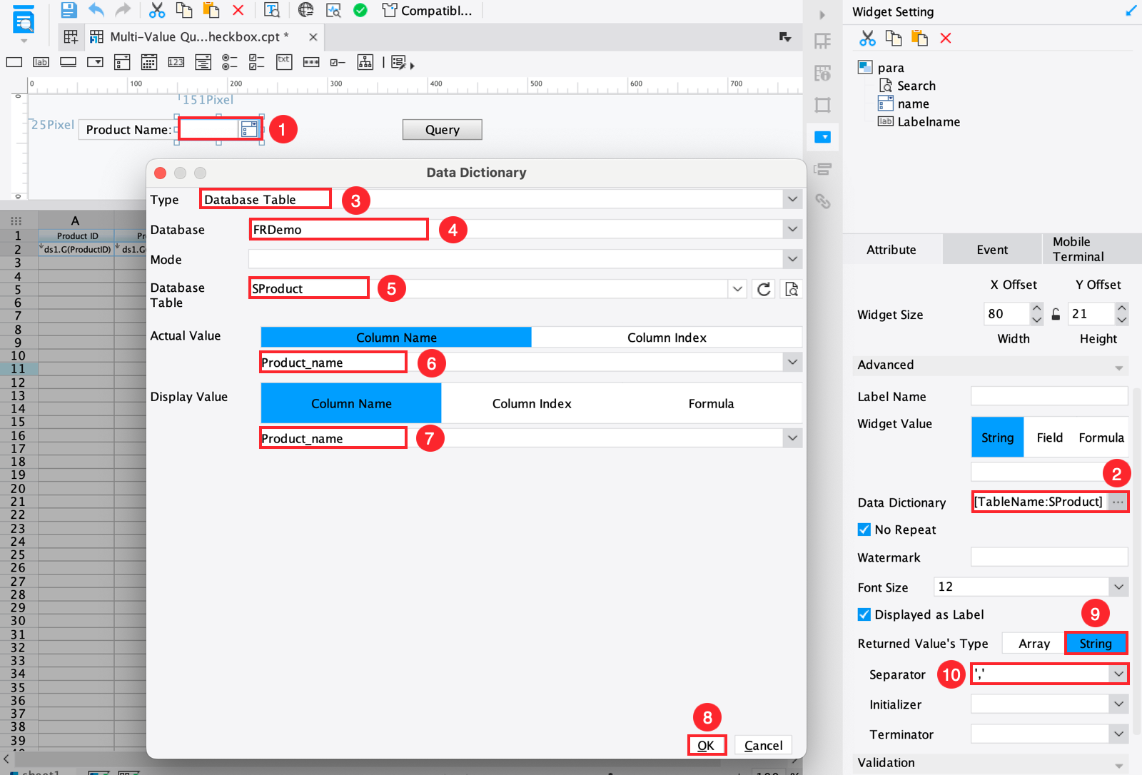 Multi-Value Query from a Drop-down Checkbox by Dataset Parameters-FineReport Help Document