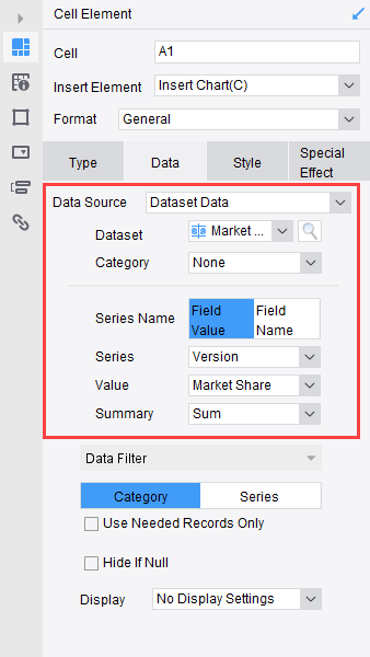 Label Display in the Center of a Pie Chart-FineReport Help Document