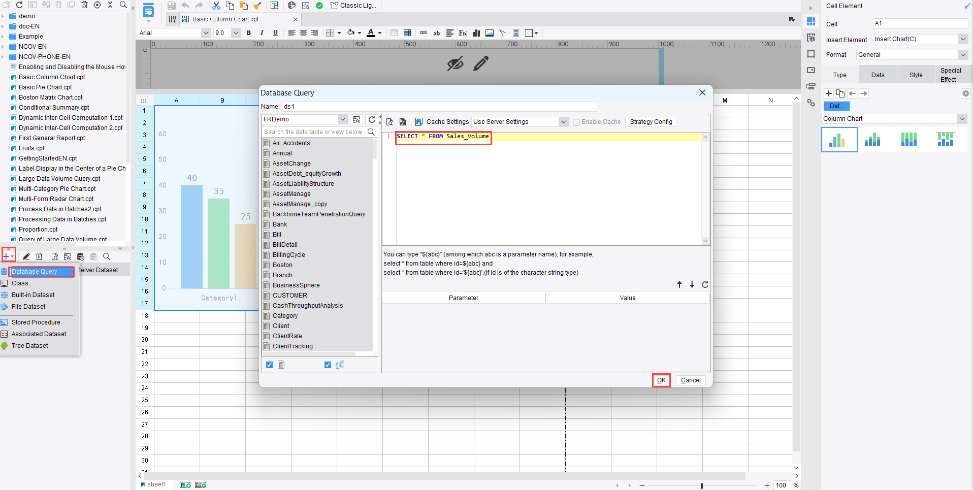 Column Chart-FineReport Help Document