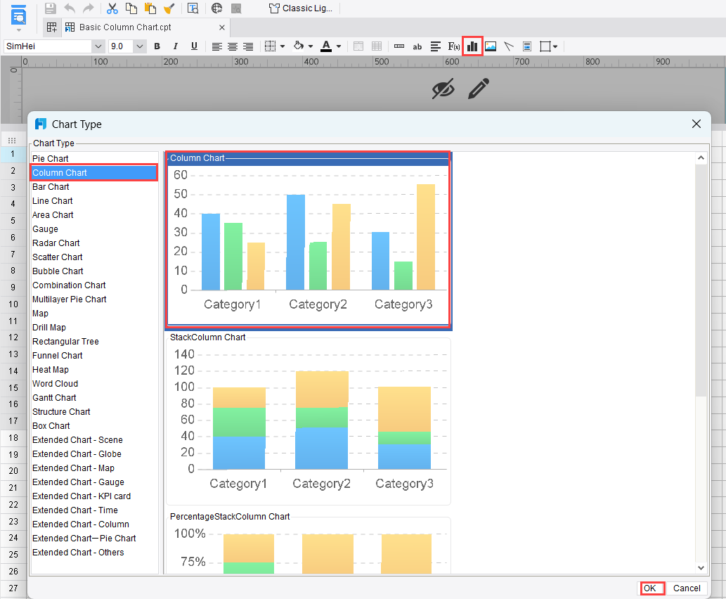 Column Chart-FineReport Help Document