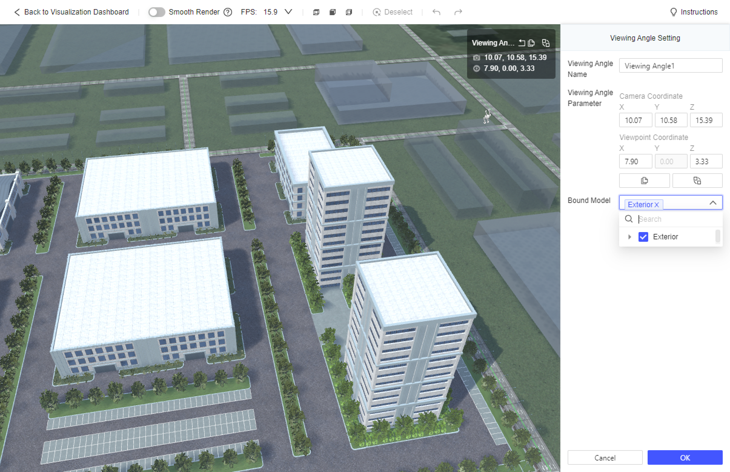Camera Viewing Angle of the 3D Scene Component-FineReport Help Document
