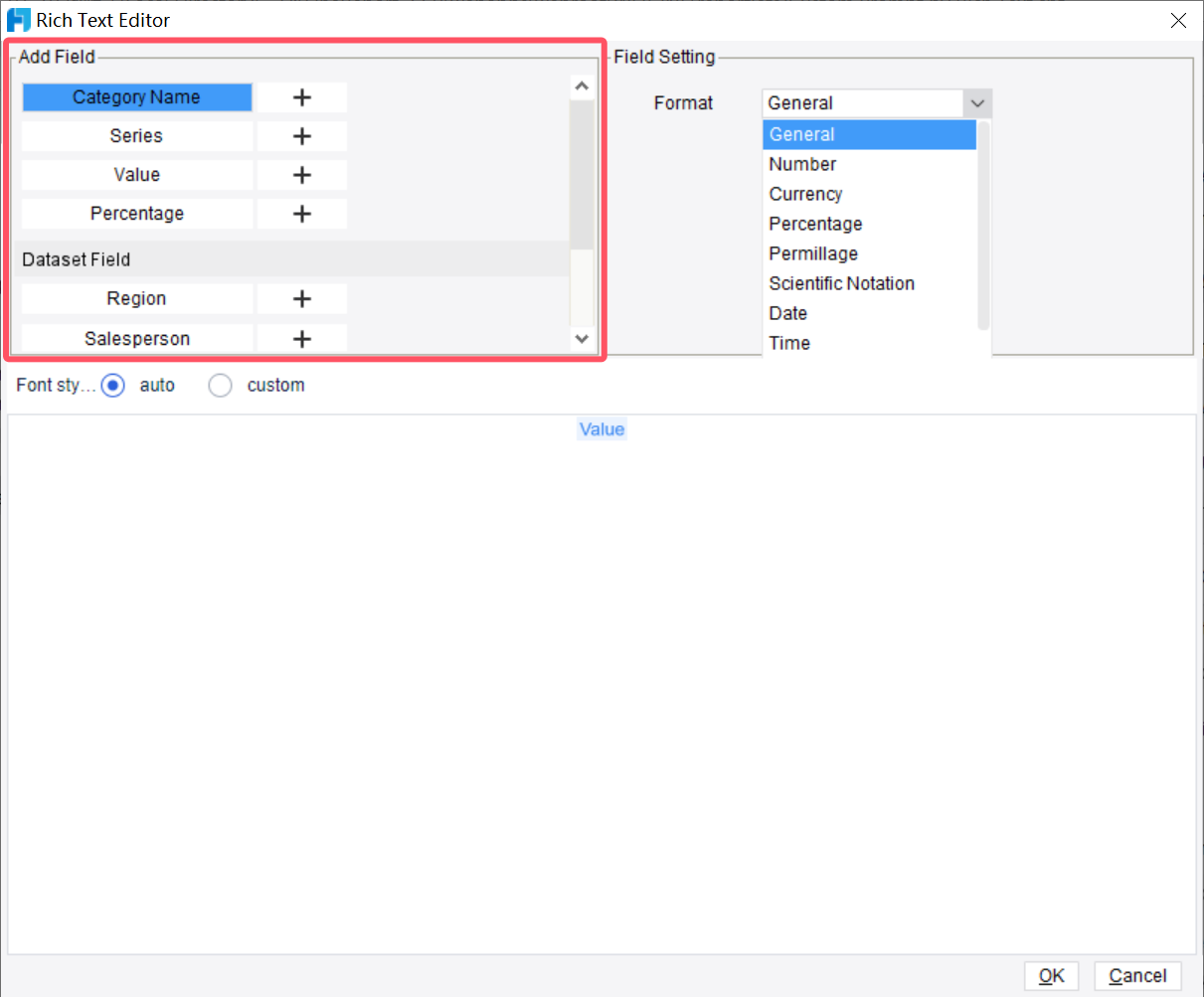 Custom Label or Prompt by the Rich Text-FineReport Help Document