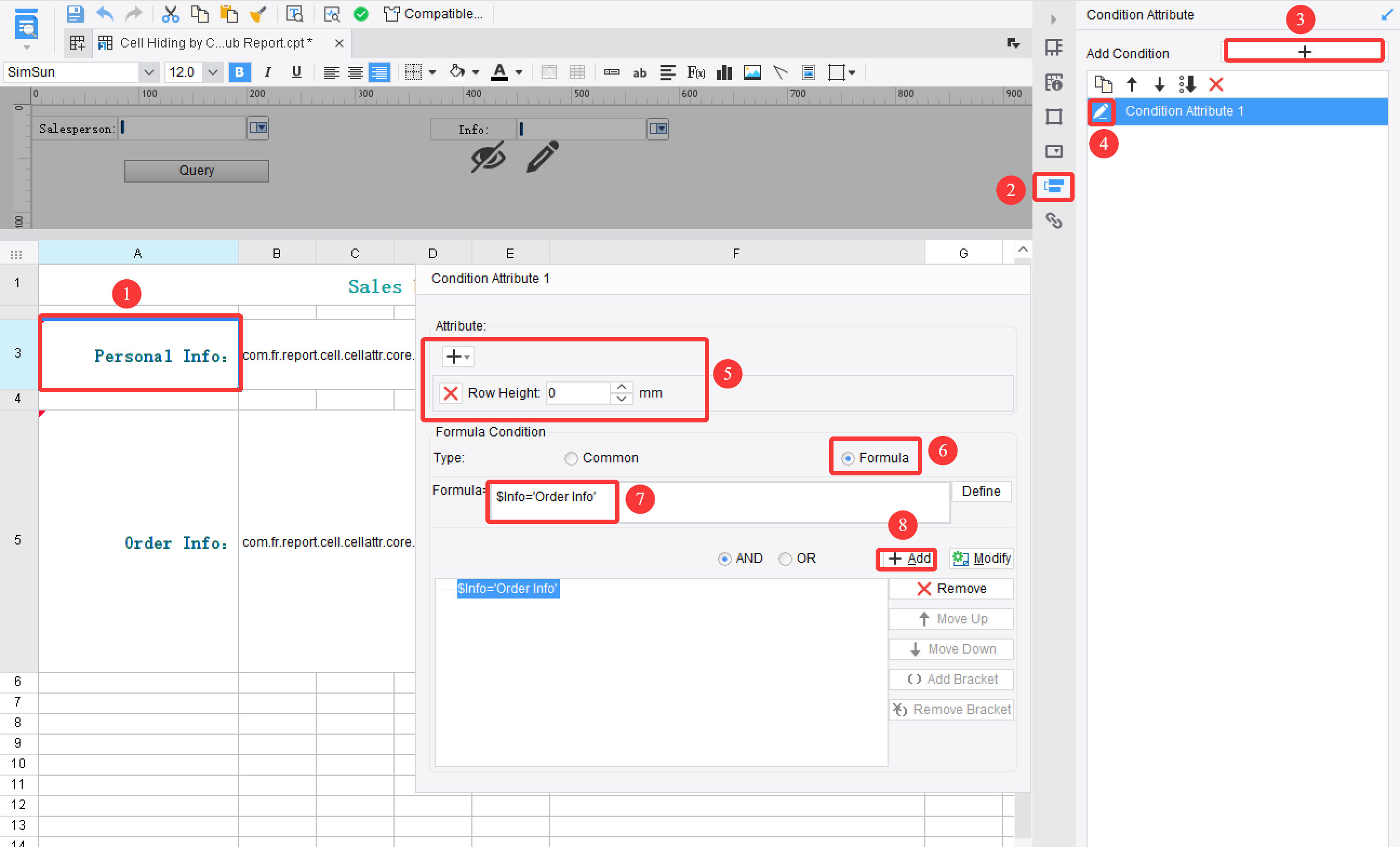 Cell Hiding by Condition Attribute-FineReport Help Document