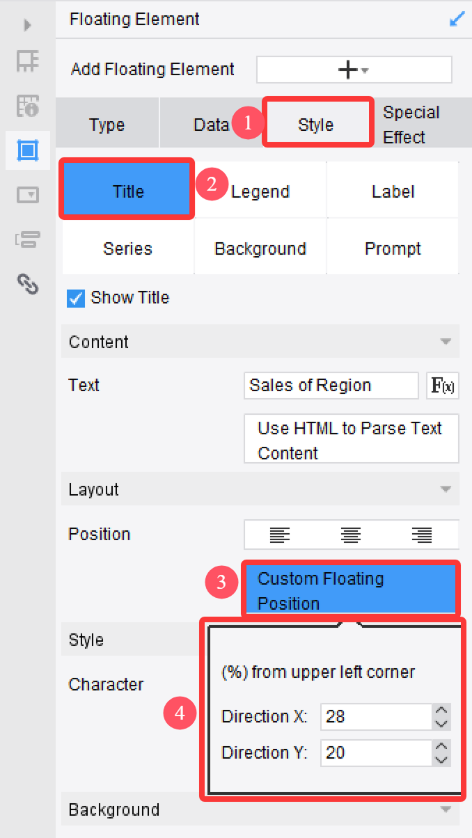 Custom Position of the Chart Title and Legend-FineReport Help Document