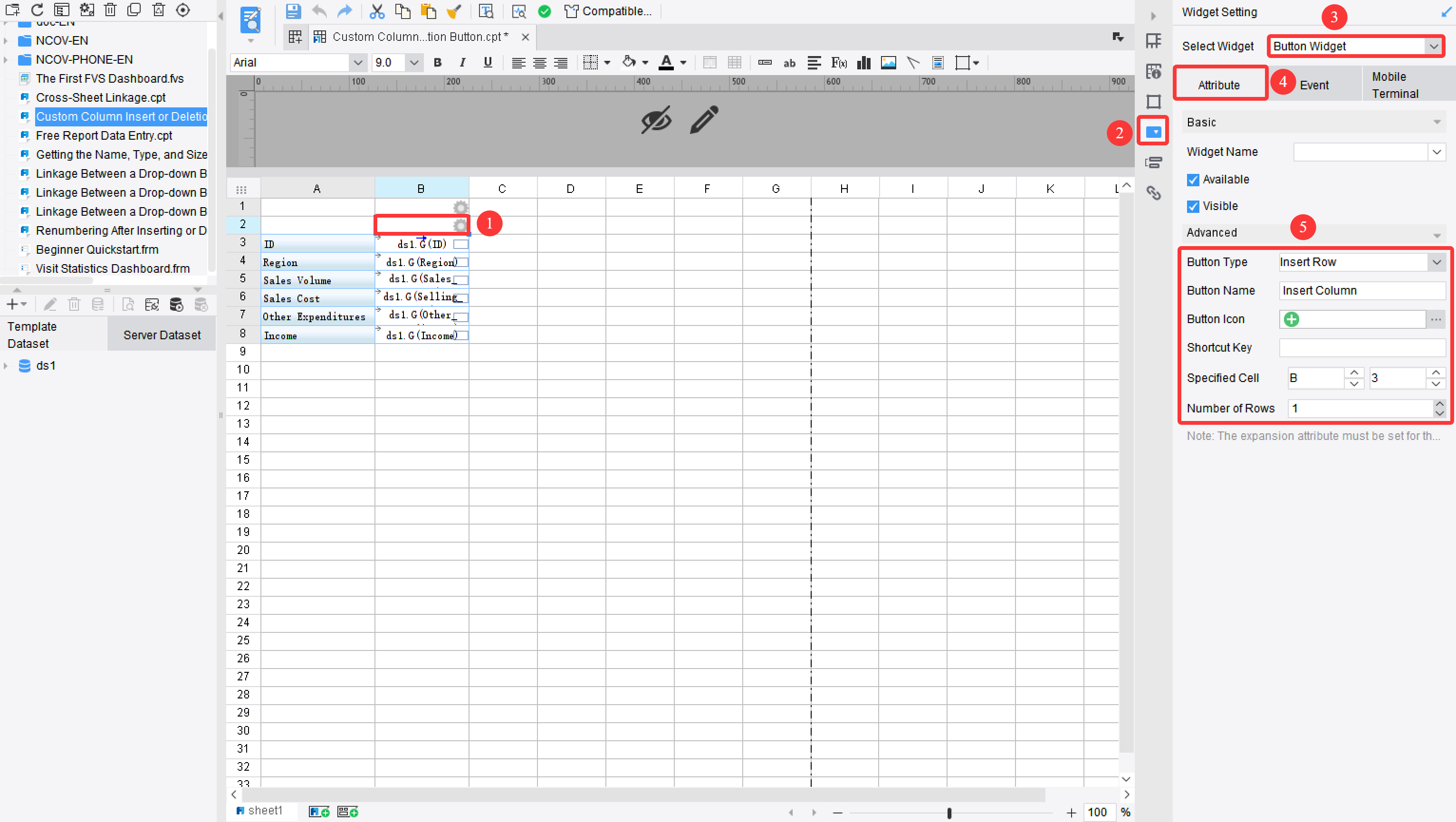 Custom Column Insertion or Deletion Button-FineReport Help Document