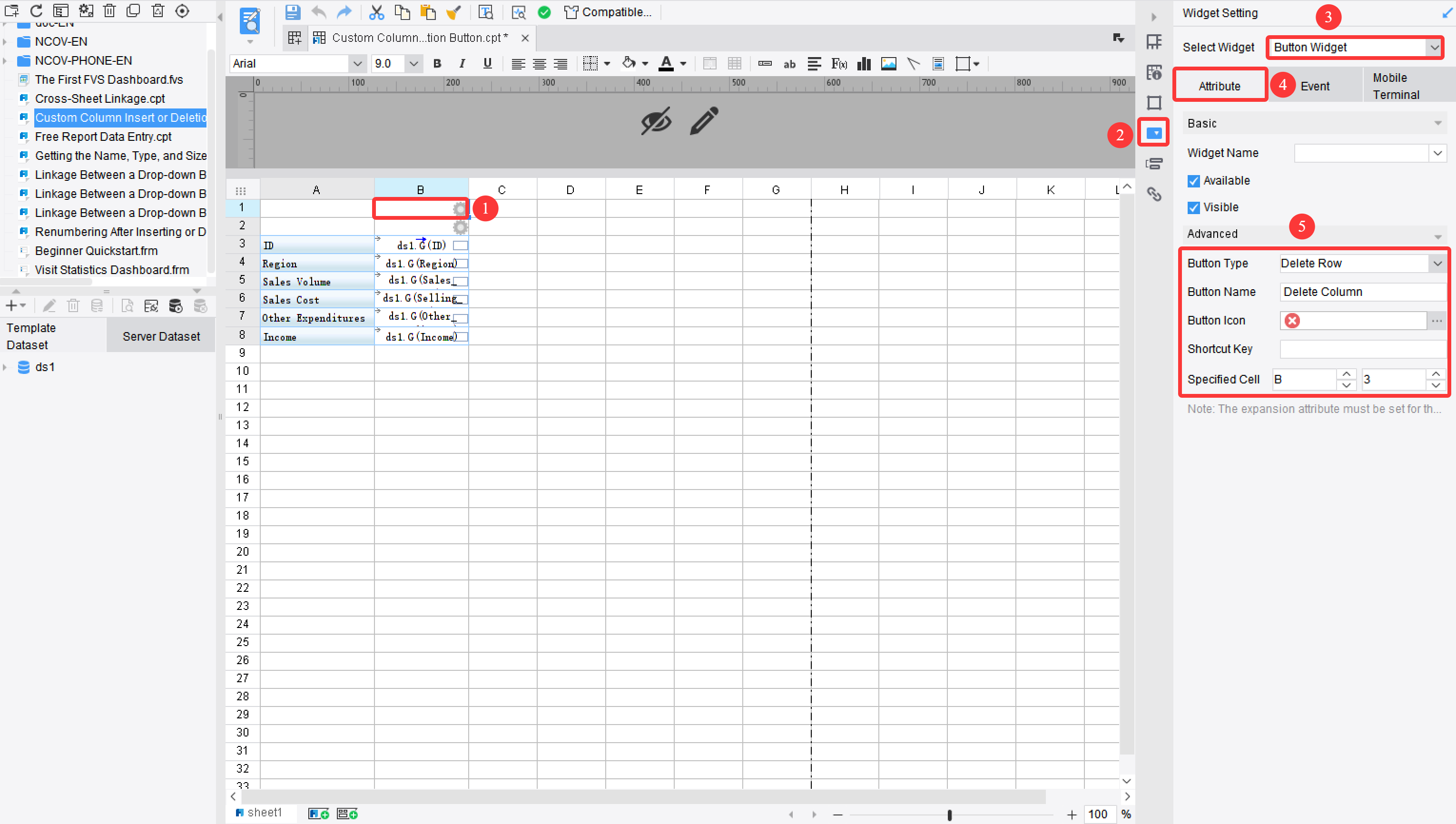 Custom Column Insertion or Deletion Button-FineReport Help Document
