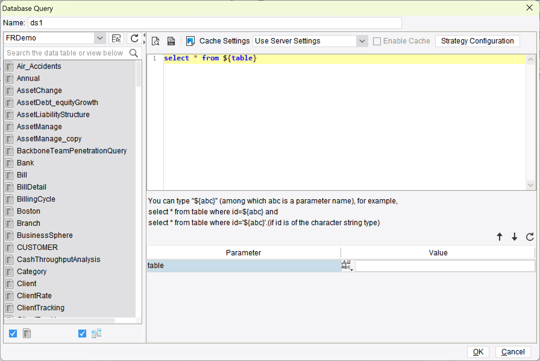 Parameter Query for Any Table in the Database-FineReport Help Document