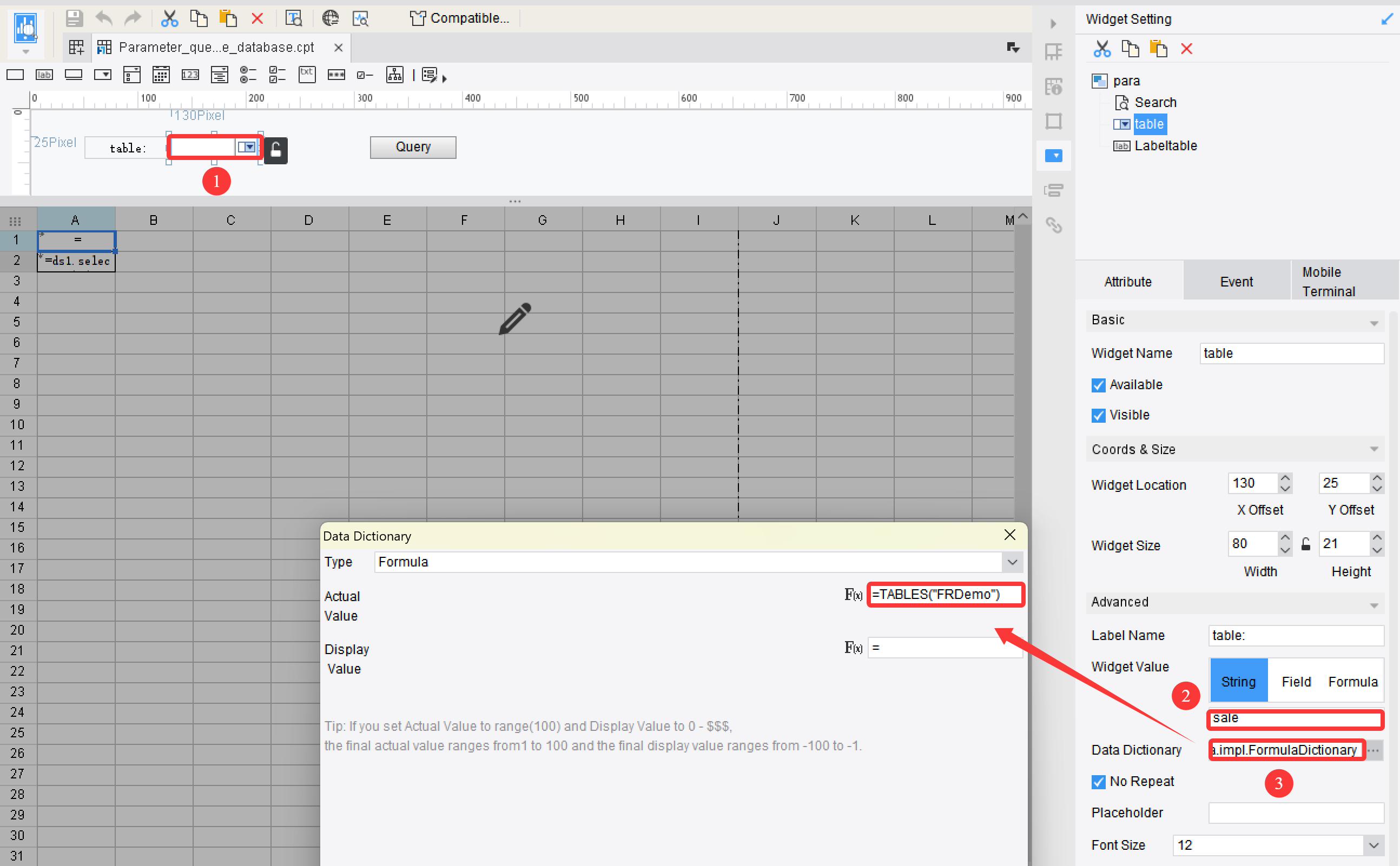 Parameter Query for Any Table in the Database-FineReport Help Document