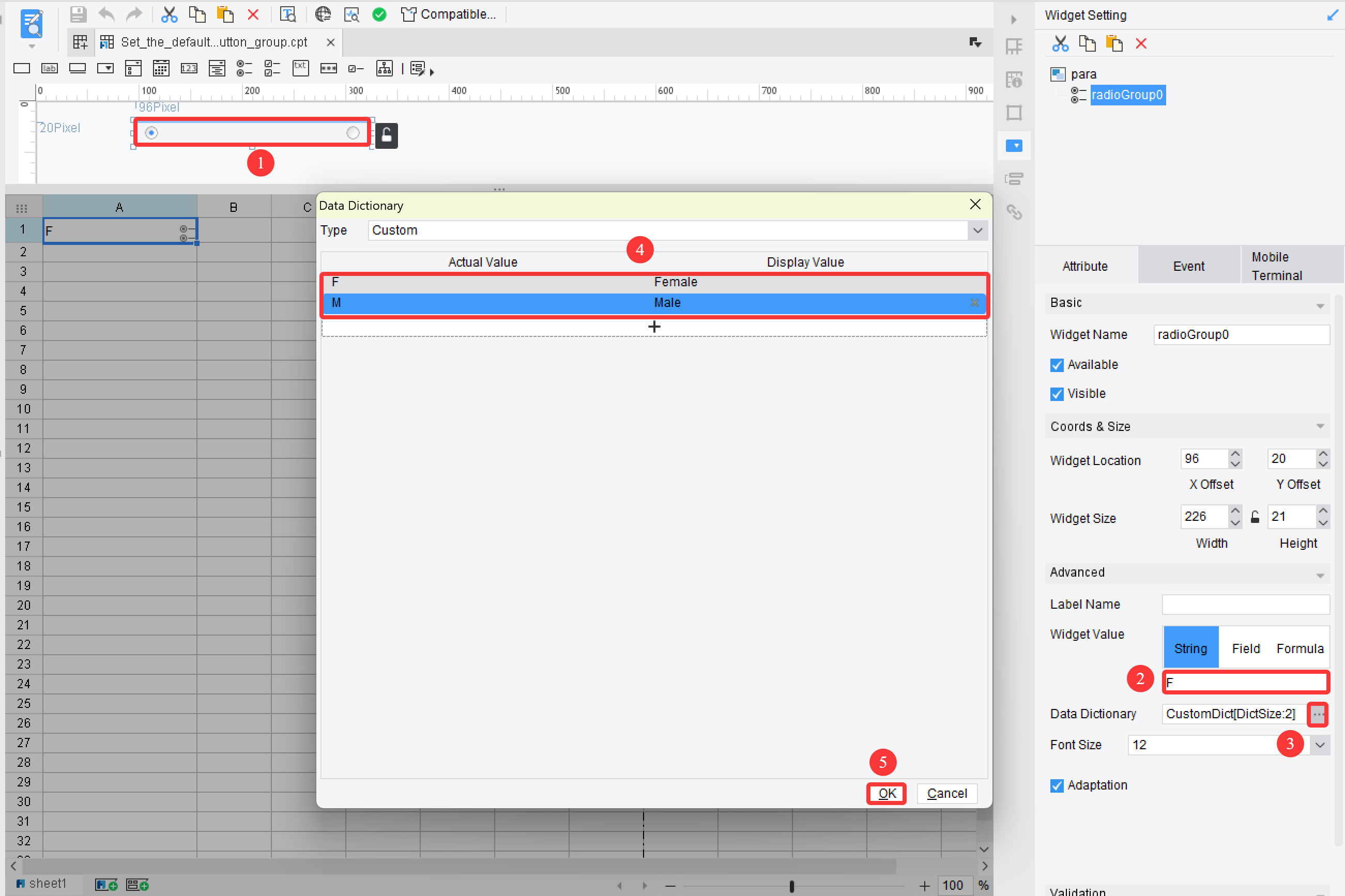 Default Value Setting for the Radio Button Group Widget-FineReport Help Document