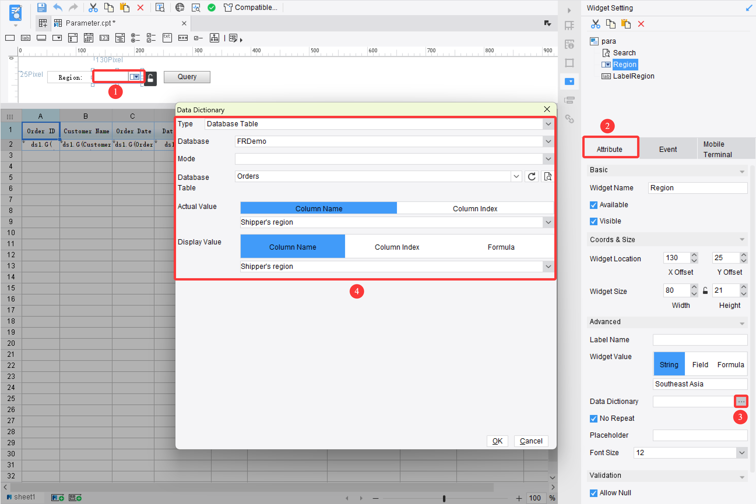 Selecting All Values When the Parameter Value is Empty in the Drop-down Box-FineReport Help Document