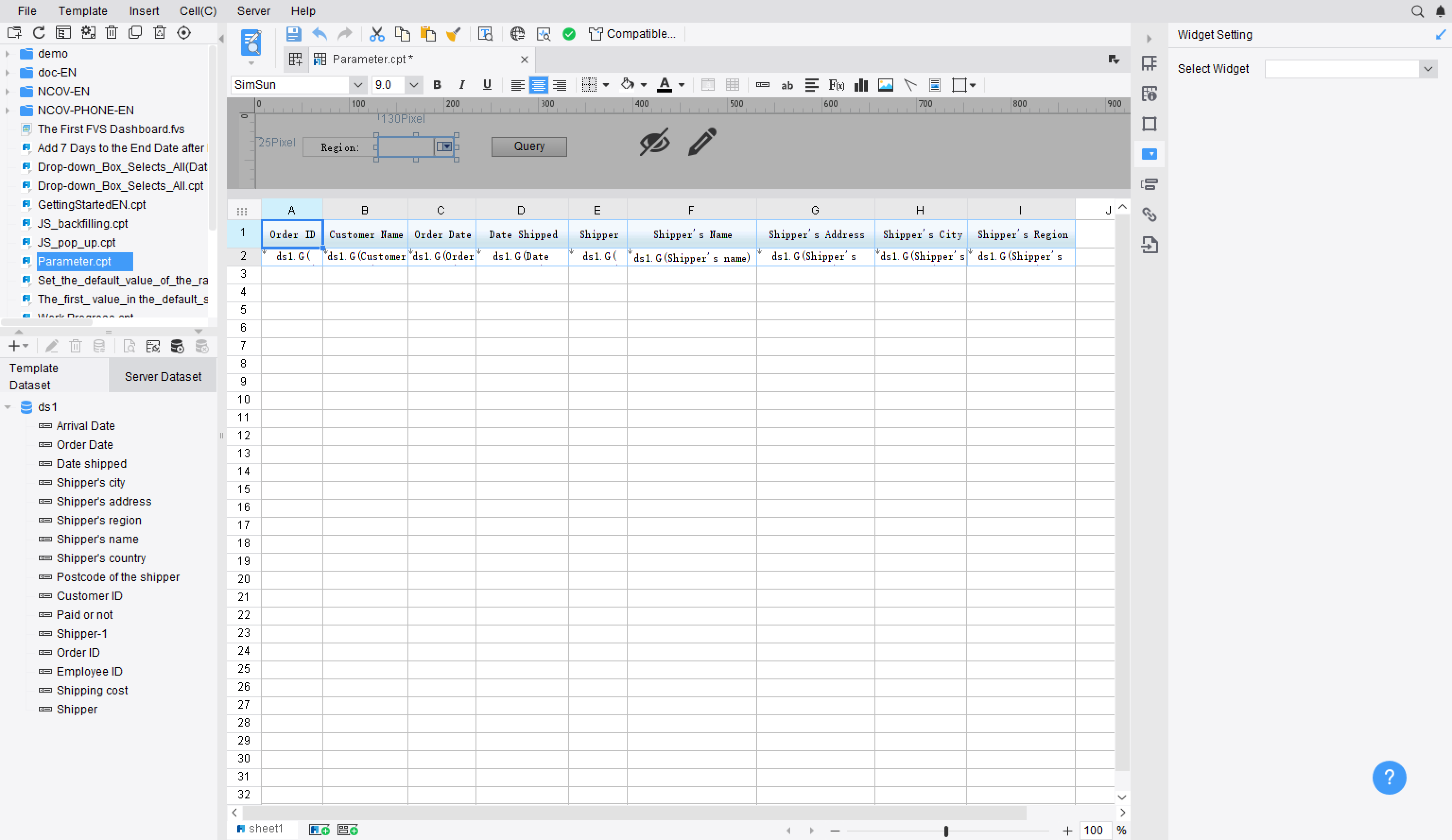 Selecting All Values When the Parameter Value is Empty in the Drop-down Box-FineReport Help Document