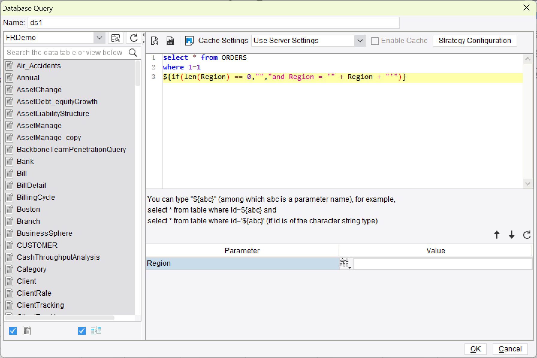 Selecting All Values When the Parameter Value is Empty in the Drop-down Box-FineReport Help Document