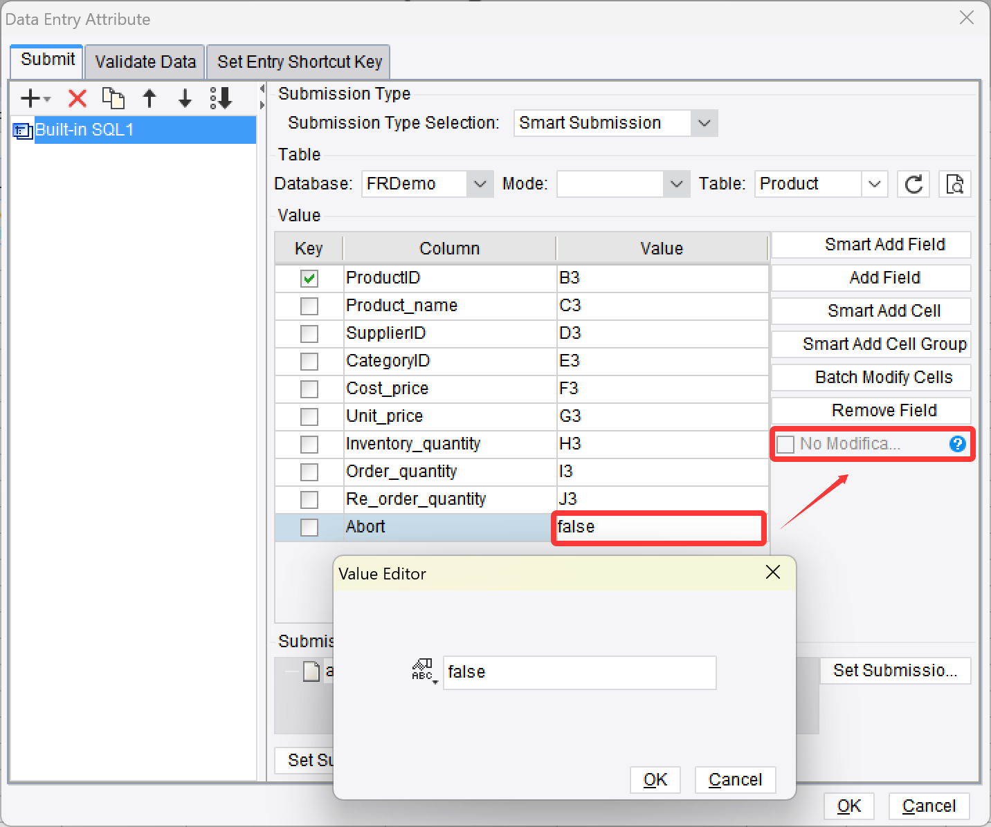 Submitting Only the Modified Data by JS-FineReport Help Document