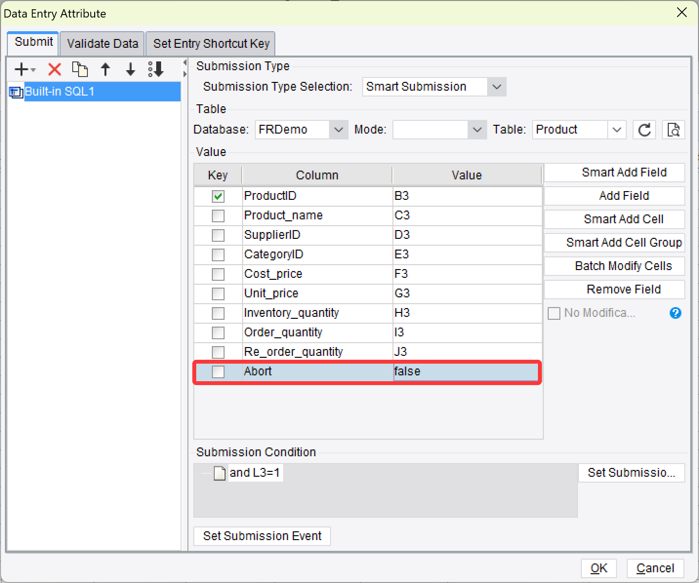 Submitting Only the Modified Data by JS-FineReport Help Document