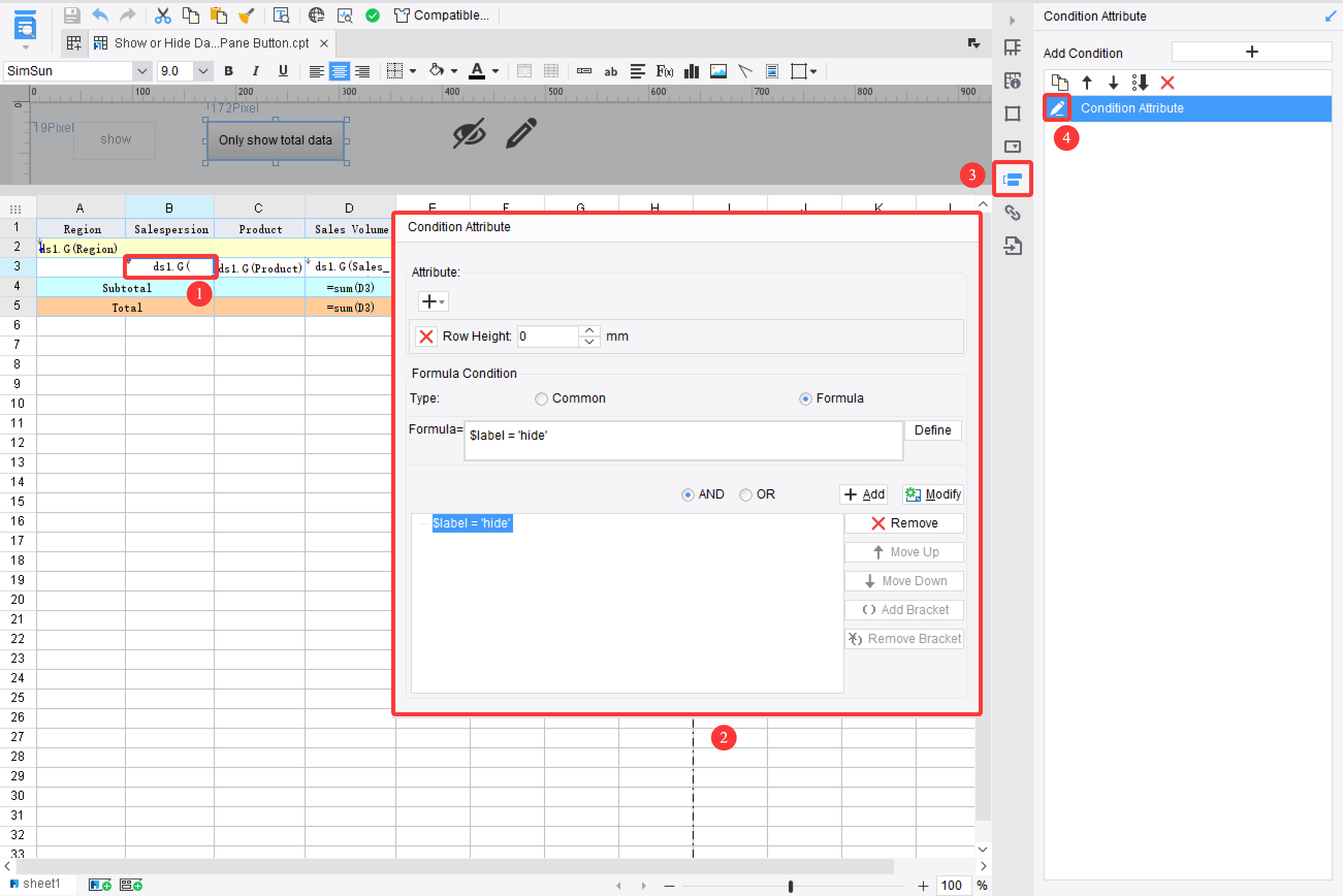 Clicking the Button on the Parameter Panel to Display or Hide Data by ...