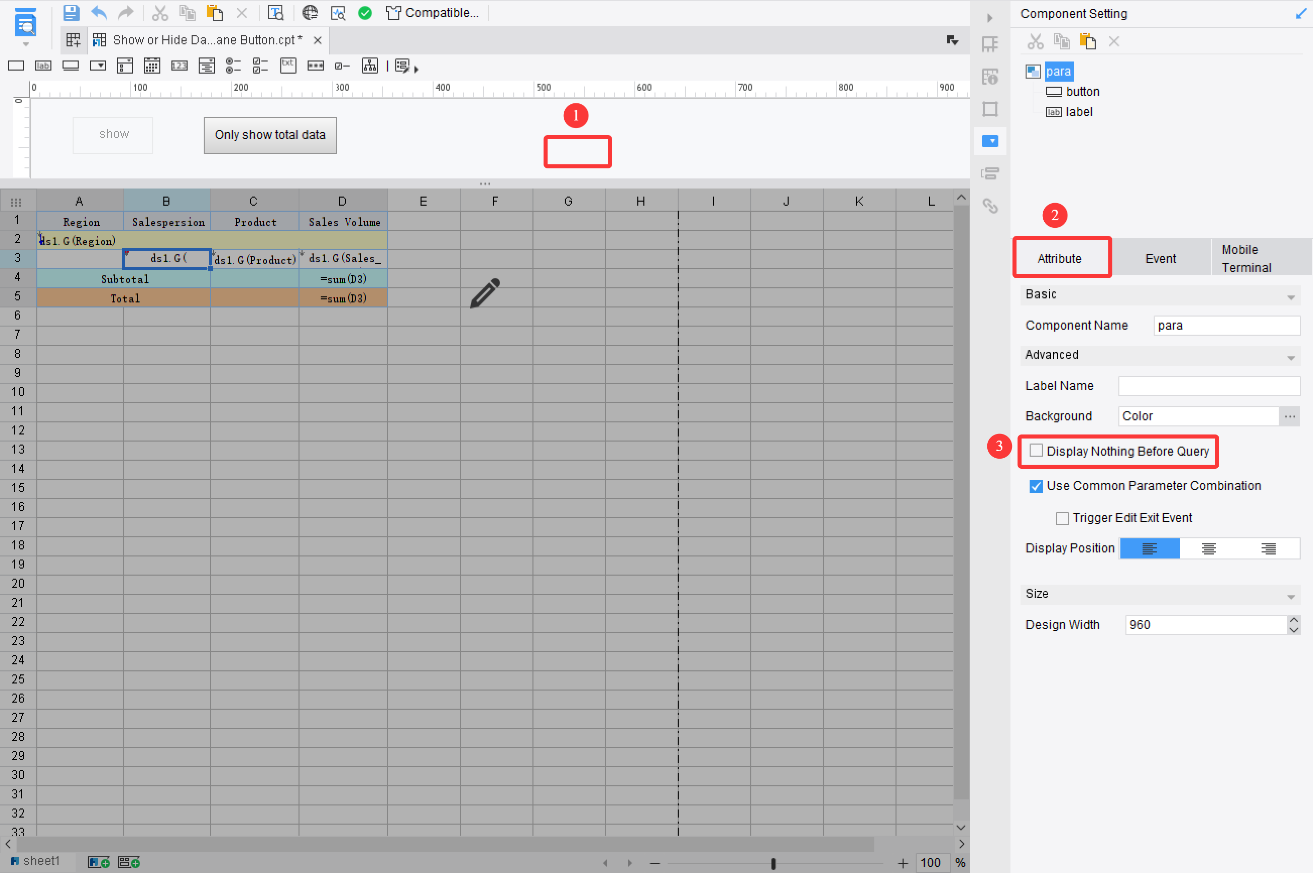 Clicking the Button on the Parameter Panel to Display or Hide Data by ...