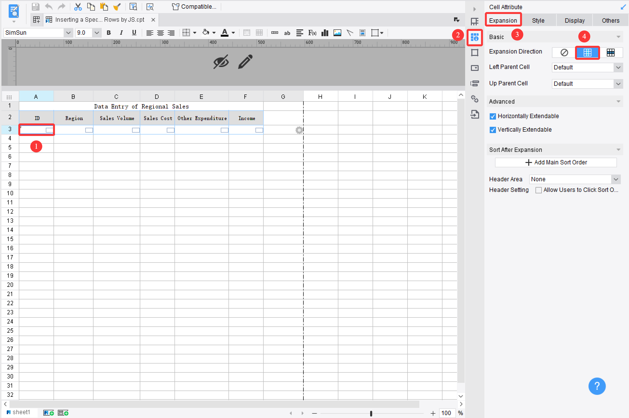 Inserting a Custom Number of Rows by JS-FineReport Help Document