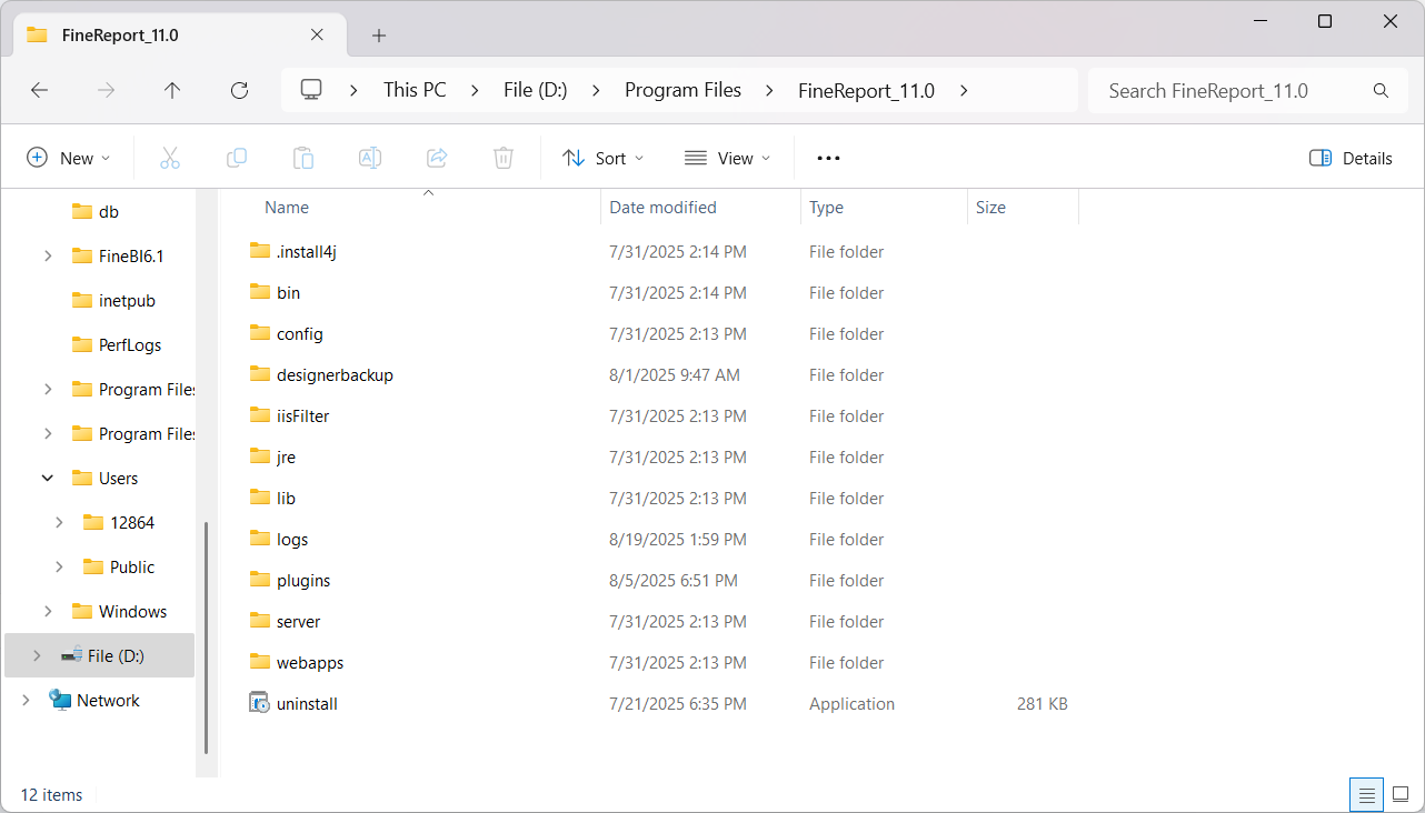 Report Installation Directory Structure-FineReport Help Document