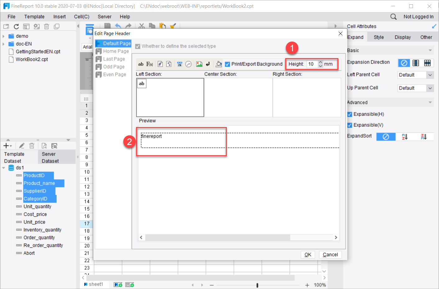 Header and Footer-FineReport Help Document