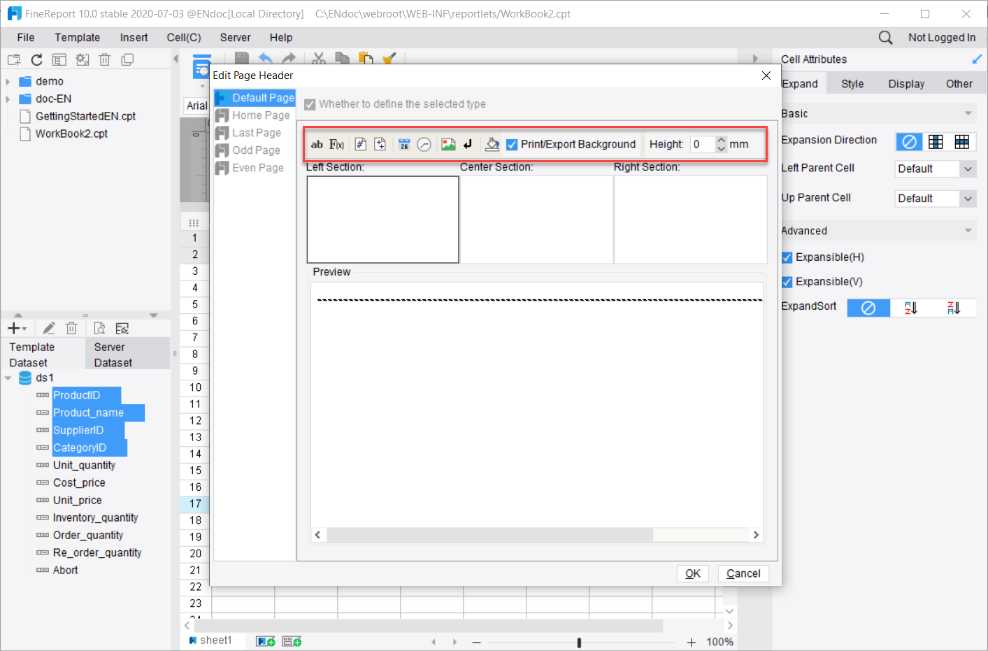 Header and Footer-FineReport Help Document