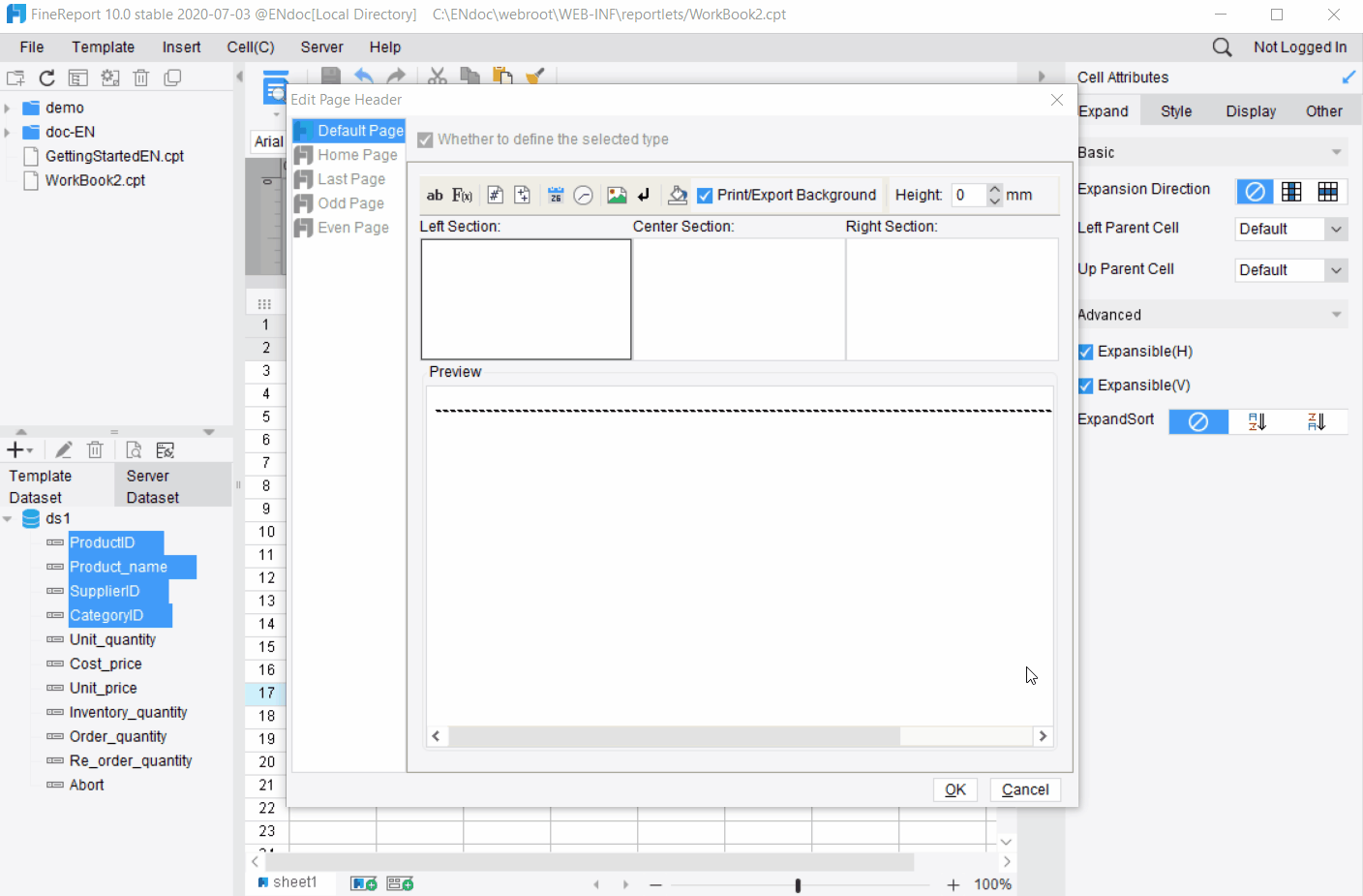 Header and Footer-FineReport Help Document